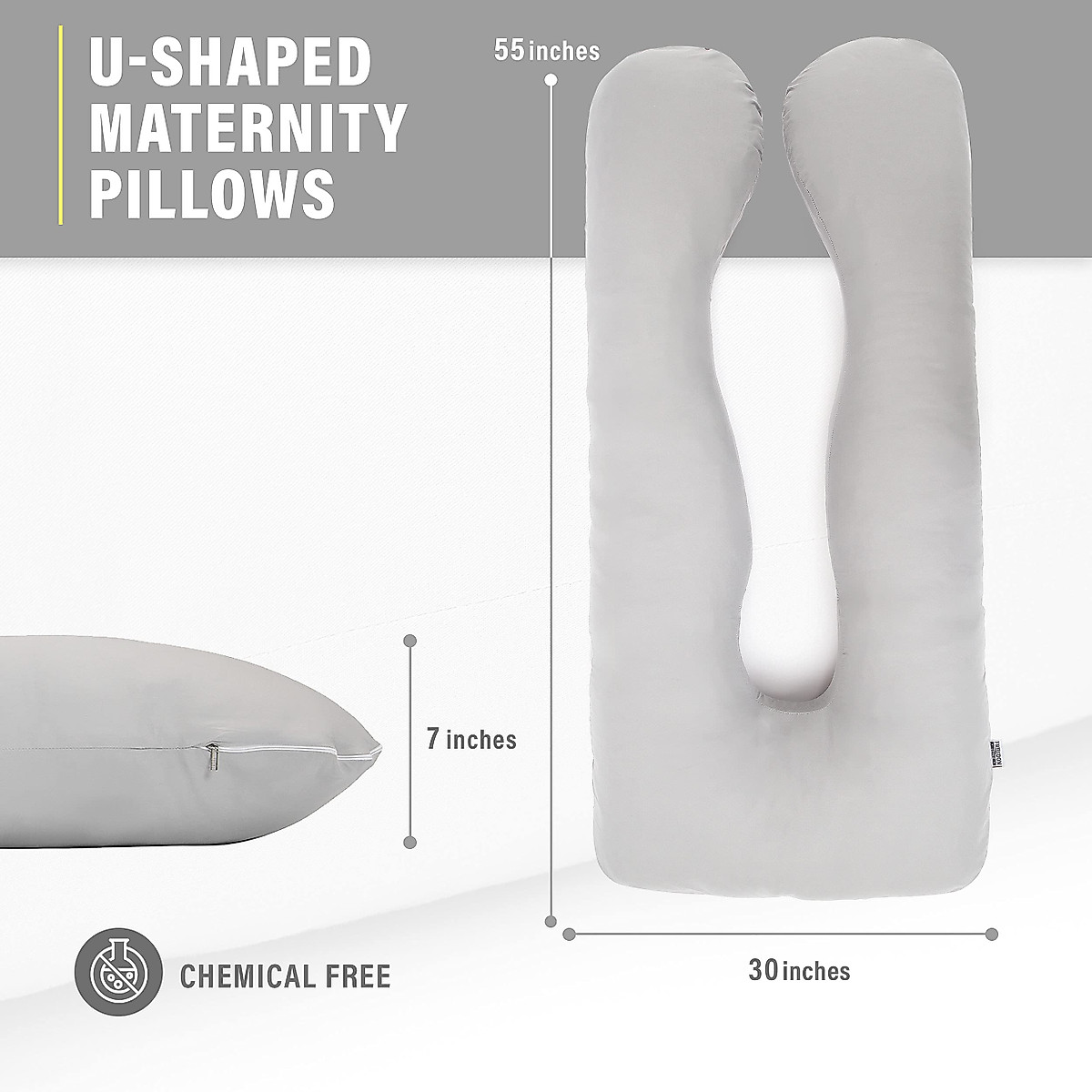 Freedom Goods Pregnancy Pillow (2 Zip Off Pillowcases Warm and Cool),Velvet and Cotton Cover, U Shaped Pregnancy Pillows for Sleeping (55" Lx30 Wx7 H), Maternity Pillow