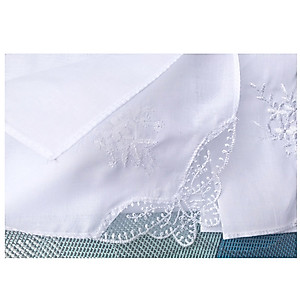 BonjourMrsMr Ladies Womes White Embroidery Cotton Handkerchiefs Wedding Hankies Scalloped 3PCS