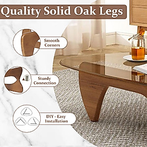 Mid-Century Modern Coffee Table - Triangle Glass Top Natural Wood Base Triangle Coffee Table for Living Room Patio Office Abstract End Tables (Walnut/Brown, Large 45 * 32.3 * 15.7)