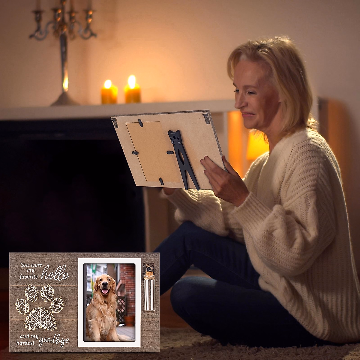 Dog Memorial Picture Frame with Pet Urns for Dogs Ashes, Pet Condolences Photo Frame with Paw Print, Passing Away Gifts for Pet Loss Remembrance, Touching Sympathy Gift for Loss of Dog (Brown1)