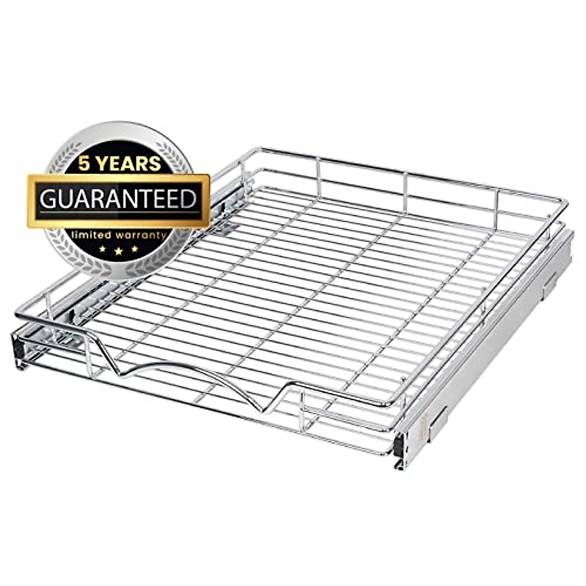 Hold N' Storage Pull Out Cabinet Drawer Organizer, Heavy Duty-with 5 Year Limited Warranty- Slide Out Shelves, -17”W x 21”D - Requires at Least a 18-1/4” Cabinet Opening, Steel Metal, Chrome Finish