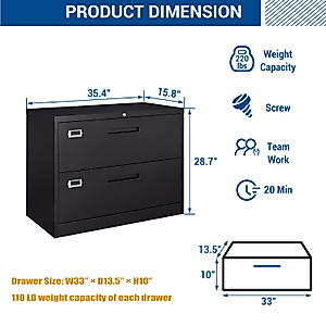 Fesbos Lateral File Cabinet with Lock, 2 Drawer Large Metal Filing Cabinet,Home Office Lockable Storage Cabinet for Hanging Files Letter/Legal/F4/A4 Size-Assembly Required