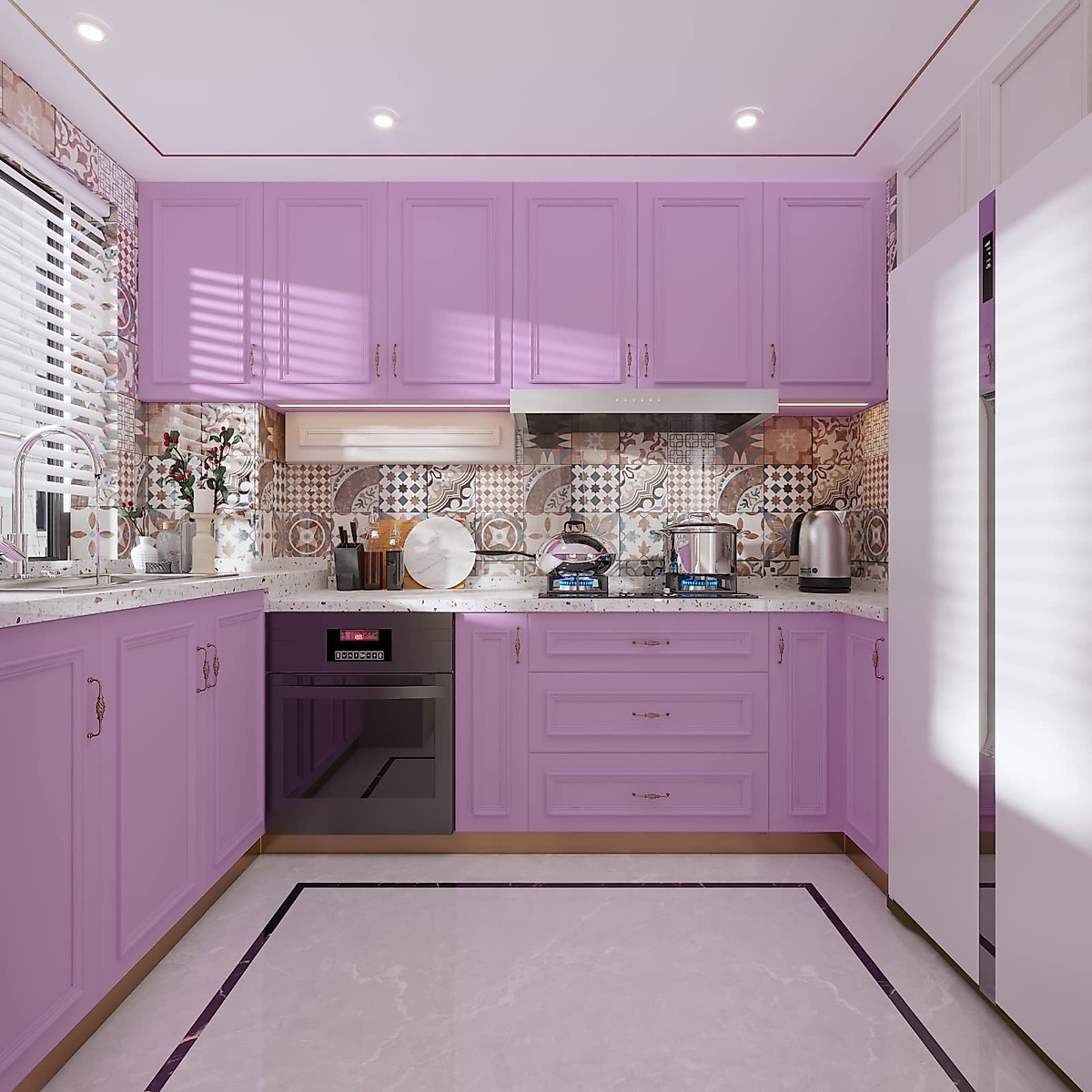 VIOPVERY Contact Paper 15.7"x393" Solid Light Purple Wallpaper Peel and Stick Wall Paper Waterproof Easily Removable Self-Adhesive Film Wall Covering for Kitchen Countertop and Cabinet Shelf