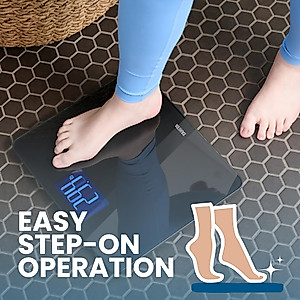 Tanita HD-366 Digital Weight Scale - 440 lbs Capacity - Japan Technology Accurate Digital Weight Scale - Step On Operation, Stylish Design with Reverse Blue Lit LCD Display & 8mm Thick Tempered Glass