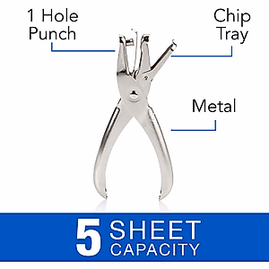 Swingline 1 Hole Punch, Single Hole Puncher, 5 Sheet Capacity, Classic Office Paper Punch for Craft Paper, DIY Crafts, Perfect for Home Office School Supplies, Chrome (74005)