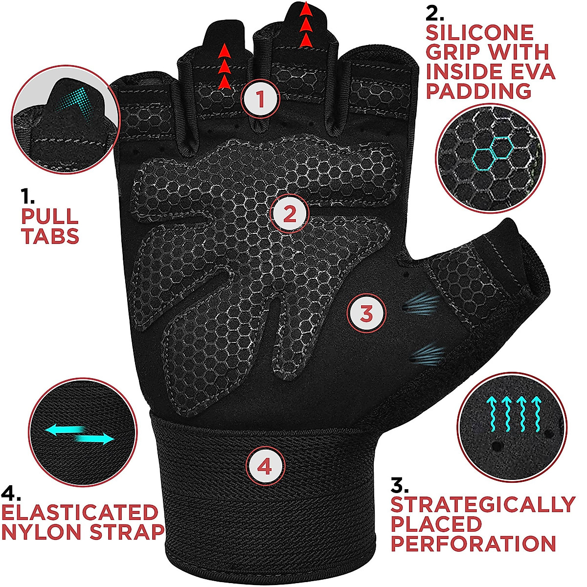 RDX Weight Lifting Gloves Gym Fitness Workout, Anti Slip Padded Full Palm Protection, Ultra Ventilated, Bodybuilding Strength Training HIIT WOD Exercise, Half Finger Men Women Cycling Rowing Climbing