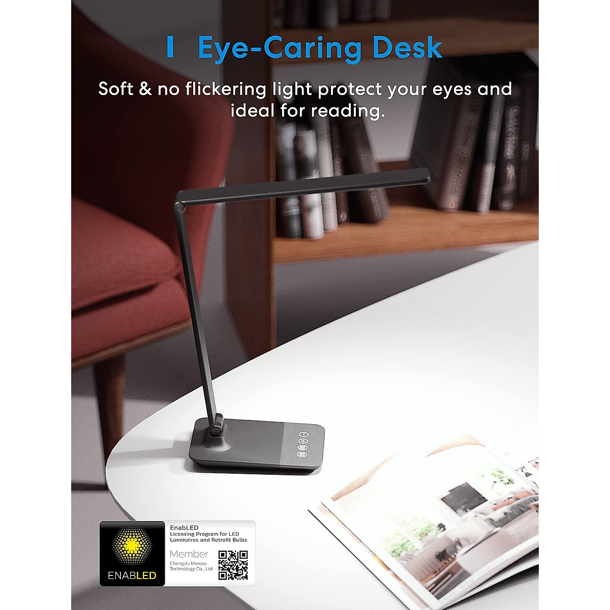 meross Smart Led Desk Lamp, Metal WiFi Lamps Support Apple HomeKit, Alexa and Google Home, Dimmable 2800K-6000K, Timer Schedule, Remote Control, 54 Eye-Caring LEDs Foldable Light for Home Office, 10W