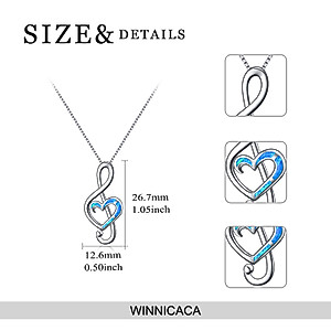 WINNICACA Music Note Necklace for Women Sterling Silver Musical Theme Pendant Jewelry Created Opal Necklace for Her Music Gifts for Music Lovers