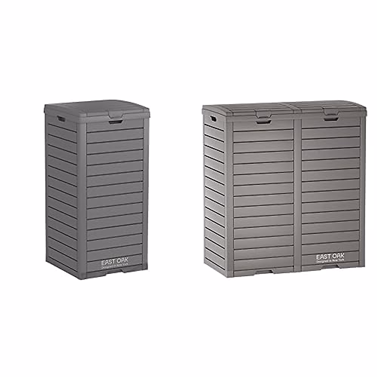 EAST OAK 31 Gallon Outdoor Trash Can, Waterproof Resin Garbage Can with Tiered Lid and Drip Tray, Outside Trash Bin for Patio, Backyard, Deck, Grey