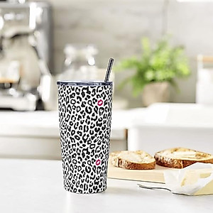 20oz Tumbler Classic Leopard Lipstick Double Wall Vacuum Insulated Coffee Mug with Lid and Metal Straw Brush Reusable Stainless Steel Water Bottle Travel Cup Gifts for Car Ice Drinks Hot Beverage