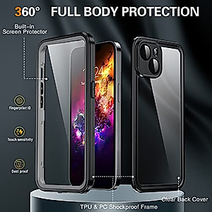 GOLDJU for iPhone 14 Case, [IP68 Waterproof] Case [Dustproof] with [Built-in Screen Protector], [10FT Military Fully Body Shockproof] Phone Case for iPhone 14 6.1 inch (2022), Black/Clear