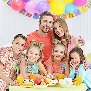 AOJOYS Valentines Day Cards for Kids 32 Pack - 32 Colorful Valentine Gift Cards + 32 Lovely Loops Reusable Drinking Straws for Classroom Exchange Prizes, Valentine Party Favors