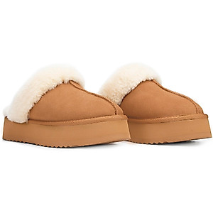 Yonnzn Platform Slippers for Women Indoor Outdoor Suede Leather Fuzzy House Shoes