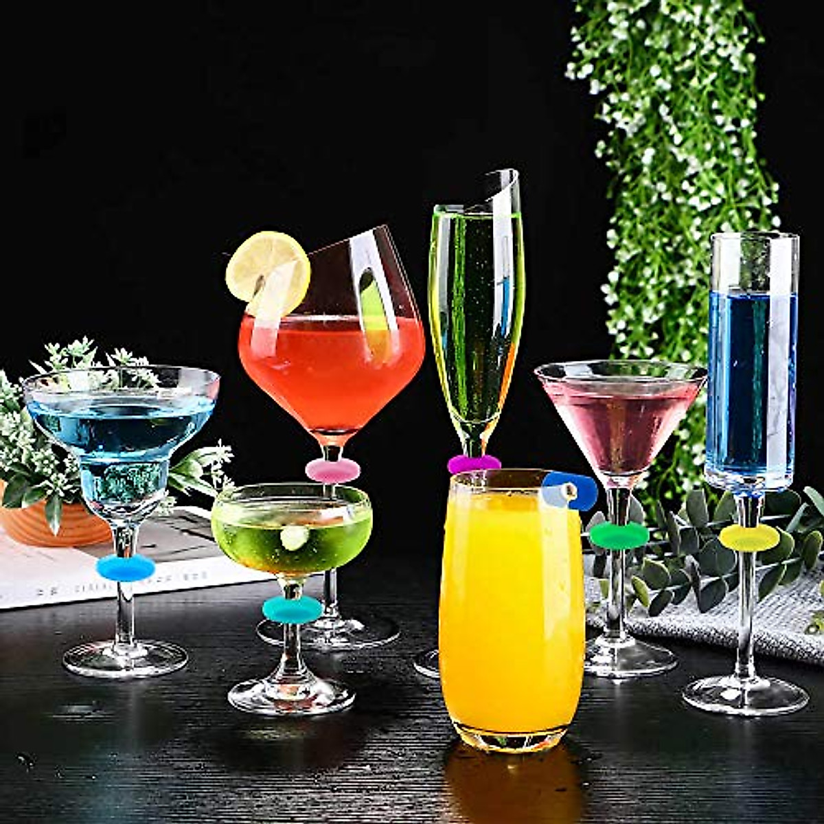 LOVEWEE 24 Pcs Wine Glass Charms Markers Drink Markers, Silicone Wine Glass Markers Glass Identifiers for Glass Cup Champagne Flutes Cocktails, Martinis