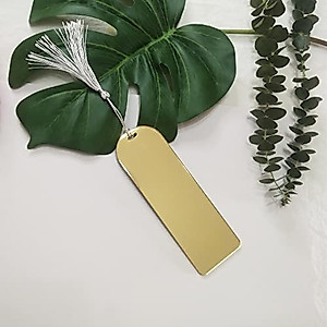 10pcs Acrylic Mirrored Bookmark Banks, Mirror Planner Bookmarks,Acrylic Blank Bookmark with Mini Bookmark Tassels for DIY Projects and Present Tags (Gold Mirror)