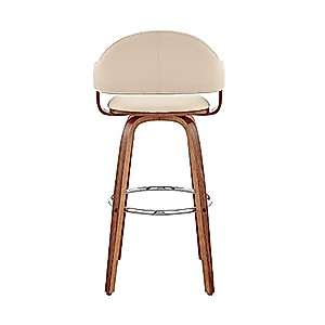 Armen Living Daxton 30" Cream Faux Leather and Walnut Wood Bar Stool