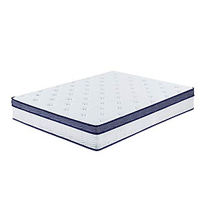 PrimaSleep 12 inch Euro Top Spring Mattress,White and Navy, King