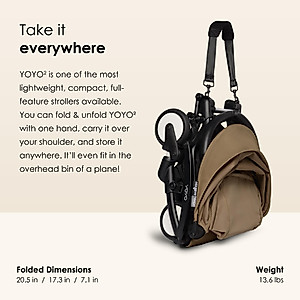 BABYZEN YOYO2 Stroller - Lightweight & Compact - Includes Black Frame, Toffee Seat Cushion + Matching Canopy - Suitable for Children Up to 48.5 Lbs