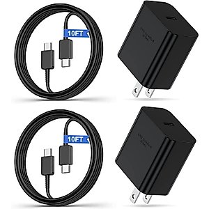 2Pack 45W Samsung Super Fast Charger with Type C Cable 10ft, USB C Wall Charging Block Plug and Android Phone Charger Cord Long for Galaxy S23 Ultra/S23/S23+/S22/S22/S22+/S22 Plus/S21/Note 20/Note10+