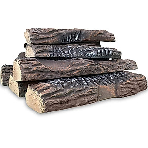 Regal Flame 10 Piece Set of Ceramic Wood Large Gas Fireplace Logs Logs for All Types of Indoor, Gas Inserts, Ventless & Vent Free, Propane, Gel, Ethanol, Electric, or Outdoor Fireplaces & Fire Pits.