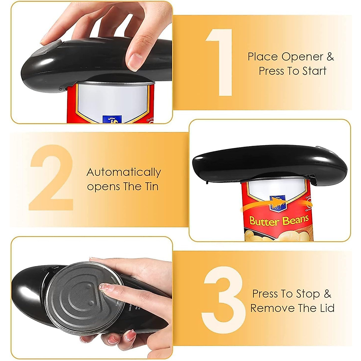 Electric Can Opener, Handheld One Touch Automatic Can Openers Easy Open Any Can Sizes with Smooth Edges, Food-Safe Electric Can Openers for Kitchen, Best Kitchen Gadget Gift for Seniors with Arthritis