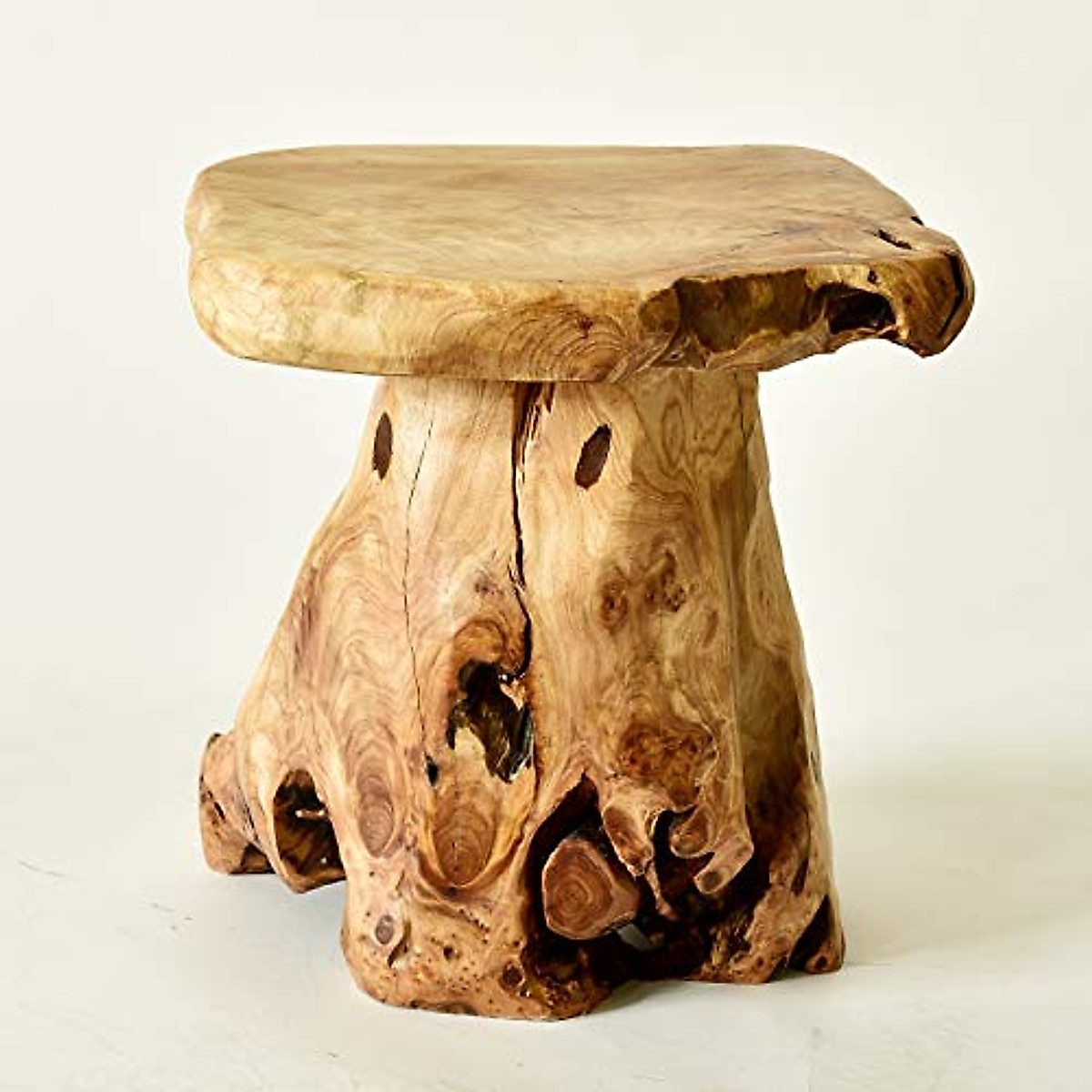 WELLAND Tree Stump Stool Live Edge, Natural Edge Side Table, Plant Stand, Nightstand, Mushroom Stool 14" Tall
