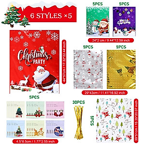 Qzndhrua Christmas Gift Bags - Christmas Drawstring Bags 30 PCS - Christmas Packaging Bags - 10 Seconds Wrapping, Christmas Party Bags with Tags