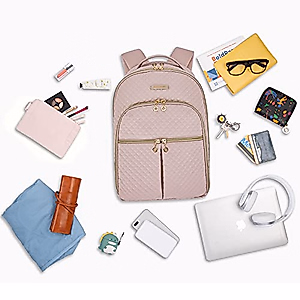 BAGSMART Laptop Backpack Women, Lightweight Travel Backpack for Women, 15.6" Multi-compartment Black College Backpack Stylish Bookbag with USB Charging Hole, Pink