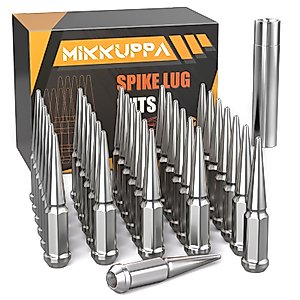 MIKKUPPA M14x2.0 Spike Lug Nuts - 32PCS Chrome 14mmx2.0 Spiked Lug Nuts, Replacement for 1994-2014 Ford F150, 1997-2013 Expedition, Solid 4.4" Tall Acorn Lug Nut with 1 Socket Key