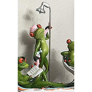 usamjtable Novelty Funny Frog Figurine Relaxing Statue for Home Decor Taking a Shower (G16616)