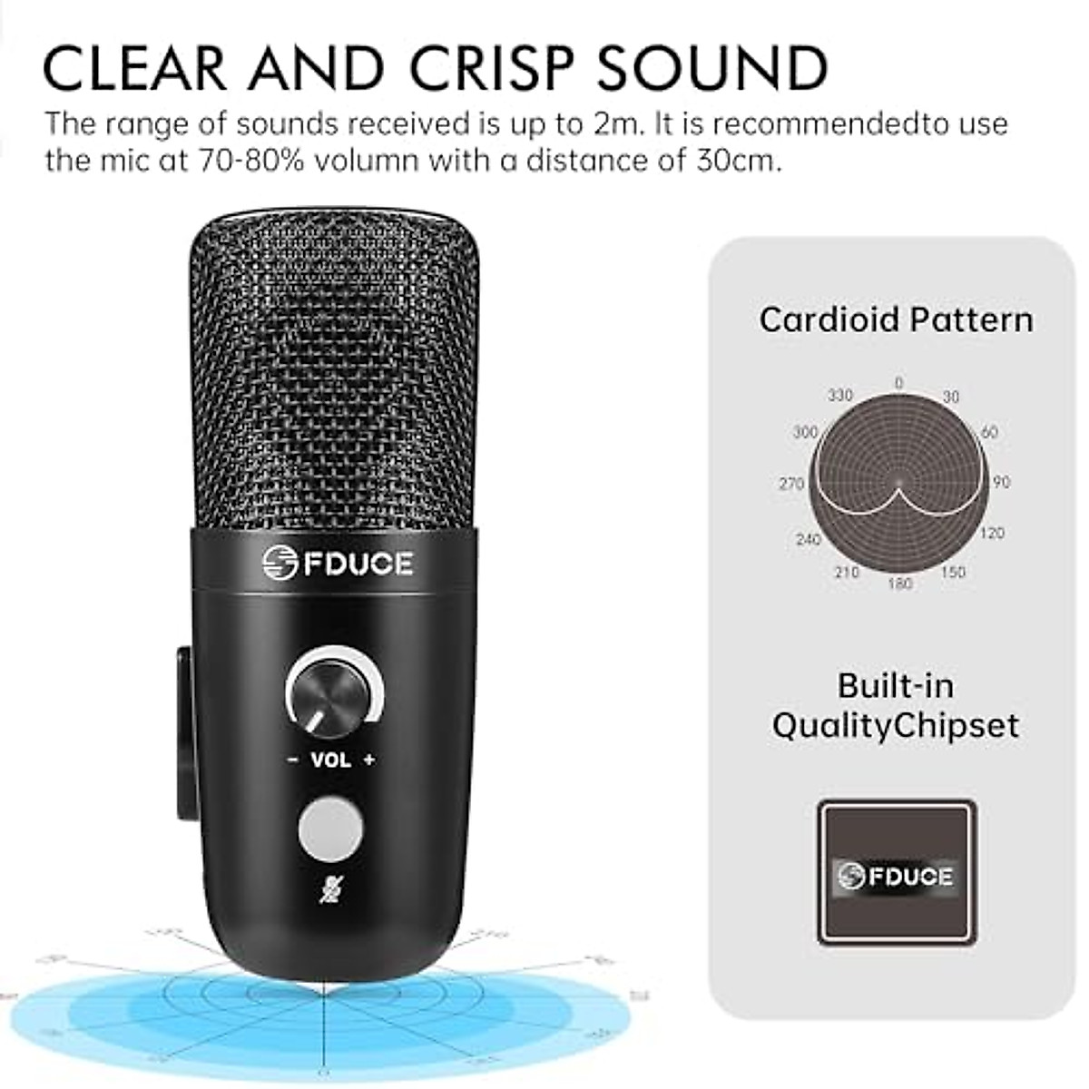 FDUCE USB Plug&Play Computer Microphone, Professional Studio PC Mic with Tripod for Gaming, Streaming, Podcast, Chatting, YouTube on Mac & Windows(Black)