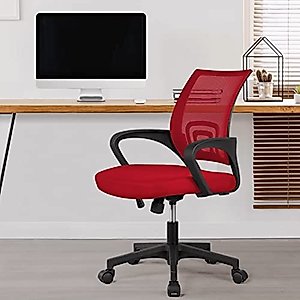 Ergonomic Office Desk Chair, Mid Back Thick Cushion Seat Computer Task Chair with Lumbar Support & Mesh Back, Swivel Rolling Adjustable Home Executive Gaming Chair for Home Office Reading Working