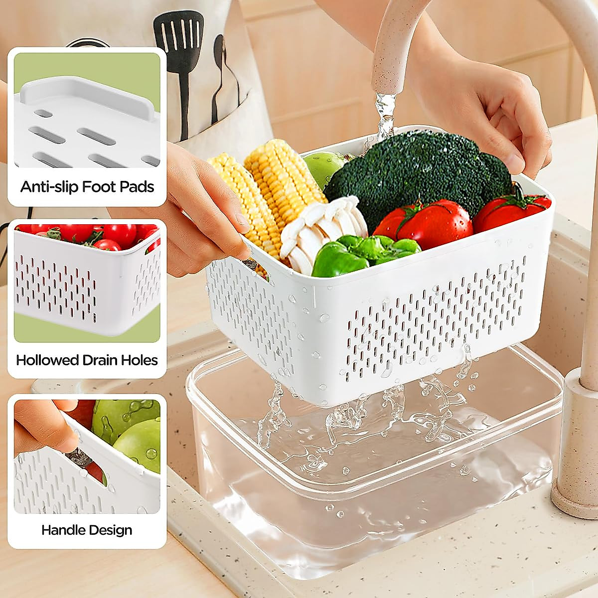 5 Pcs Fruit Storage Containers for Fridge, Berry Containers for Fridge with Lids, Airtight Fridge Organizer Bins with Vent Handle Lids, Keep Fruit, Vegetable, Meat Fresh Longer, Dishwasher Safe (5)