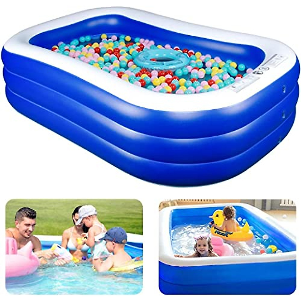 Inflatable Pool Kiddie Pool, 102" x 67" x 21" Family Swim Center Rectangular Swimming Pools for Kids, Adults, Babies, Toddlers, Outdoor, Backyard, Garden, Summer Pool Party
