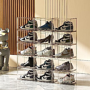 JingPieCle Acrylic Display Shoe Box 3Pack, Ultra Clear Plastic Handbag Storage Organizer for Closet, 360° Fully Transparent Professional Grade Shoe Display Case for Sneakers, Hats, Boots