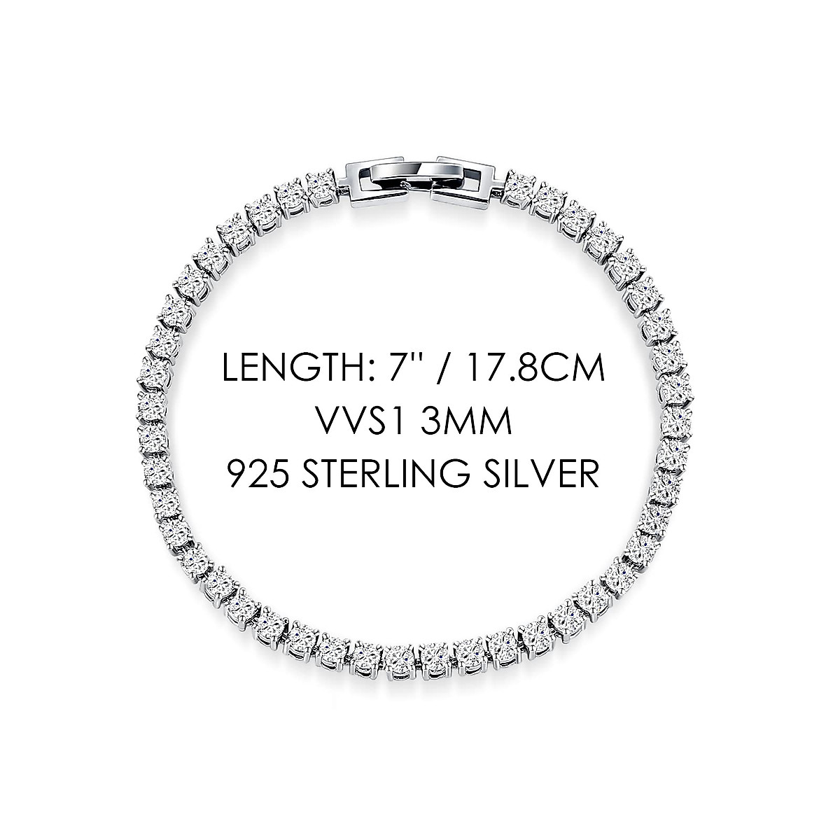 Sterling Silver Moissanite Tennis Bracelet for Women- White Gold Plated 925 Silver Chain,Elegant Trendy D Color VVS1 Round Lab Diamond for Fashion Party Prom Wedding Birthday Gifts for Women(Silver 7")