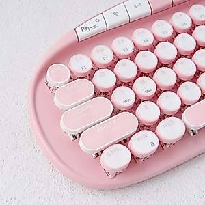 RK ROYAL KLUDGE RK838 Pink Wireless Keyboard, Retro Typewriter Keyboard BT/2.4G/Wired Mode, 75% RGB Hot Swappable Gaming Keyboard with Round Keys 10 Buttons, Pink Switch