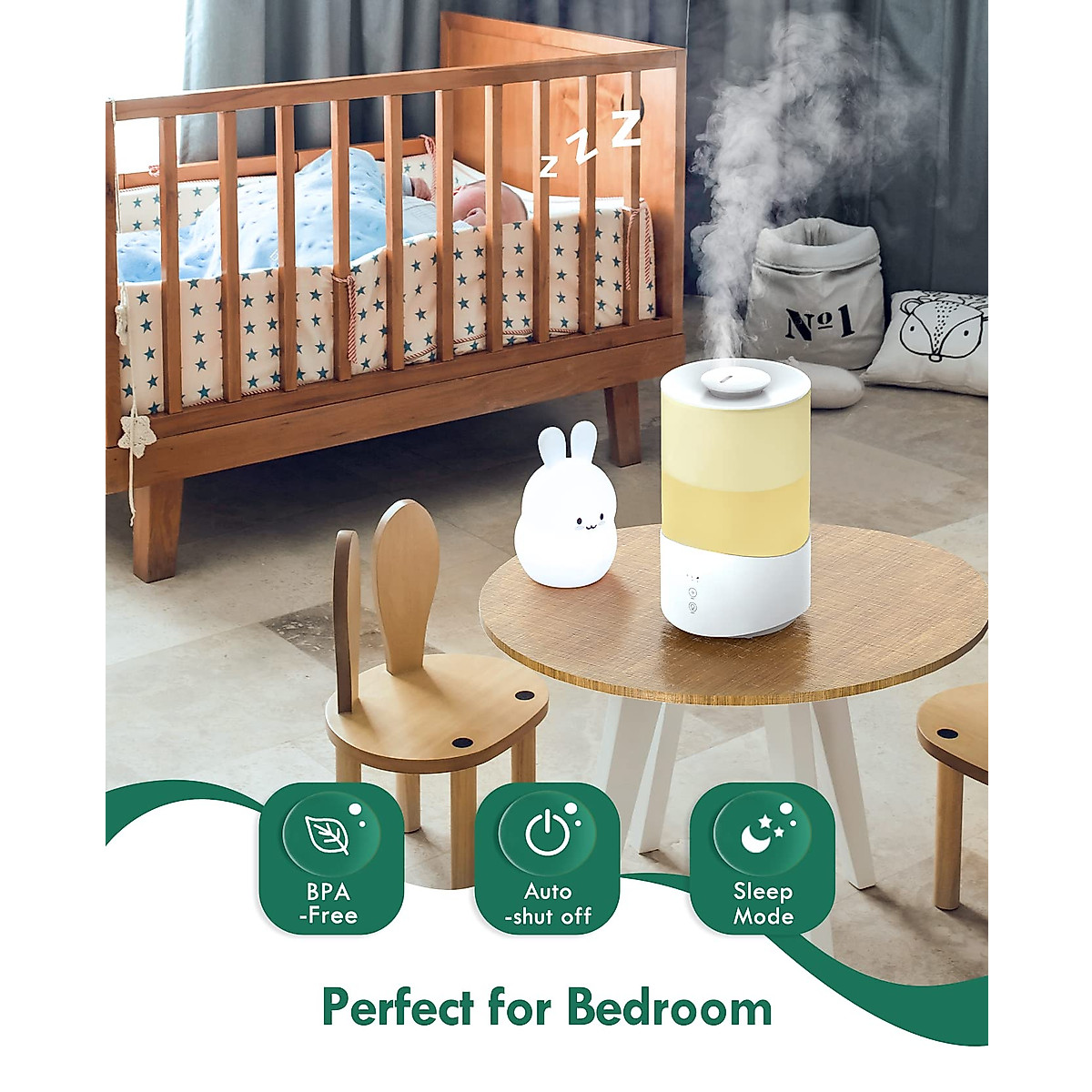 Fresnwel Cool Mist Humidifier, 4L Top Fill 7-Color Night Lights Bedroom Office, 2-in-1 Essential Oil Diffuser Baby Kids Nursery, Humidifier Adjustable Mist Mode, Auto Shut Off, White (NARF_42939)