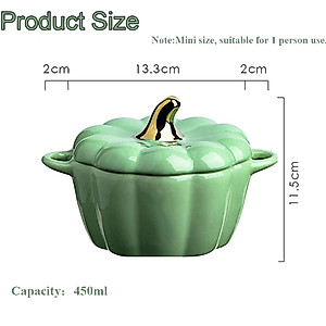 Dutch Oven Pot with Lid, Pumpkin Pottery Dessert Saucepan, Mini Baking Dish Cute Pumpkin Bowl, Covered Dutch Oven Ceramic Stockpot, Pumpkin-Shaped Casserole (Green)