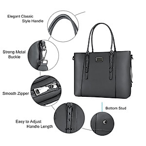 MOSISO PU Leather Laptop Tote Bag for Women (13-13.3 inch), Waterproof Large Capacity Business Work Briefcase Shoulder Laptop Bag, Gray