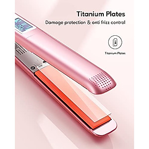 Salon Flat Iron Hair Straightener, Negative Ion Flat Iron with Titanium Plates Get Frizz-Free Hair, Dual Voltage Flat Iron for Hair with Auto Shut-Off (Rose Gold)