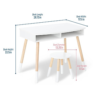 Wildkin Kids Premium Homework Desk with Storage and Stool Set for Boys and Girls, Includes One Matching Stool, Classic Timeless Design Features Solid Wood Legs (White w/Natural)