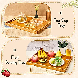 Geelin 4 Pcs Large Bamboo Serving Tray with Handles Rectangular Wooden Breakfast Tray Dinner Tray Decorative Coffee Tea Platter for Living Room Bedroom Kitchen Dinner Table Outdoors, 18 x 13 x 1.4 in