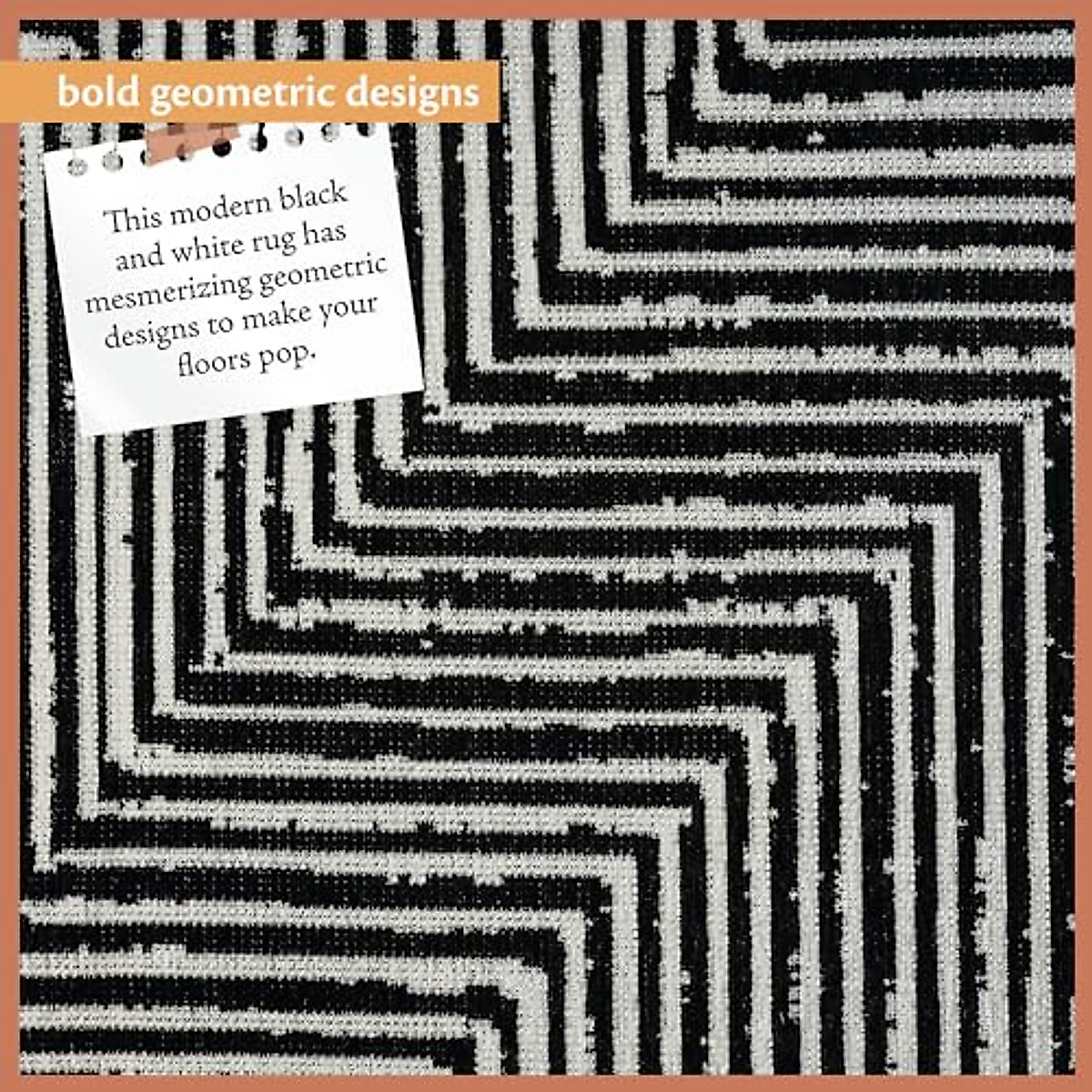 Indigo Ink - Washable Area Rug, Stain Resistant, Easy to Clean, Black/White Geometric Boho Decor, Dorm Room Essentials, for Living Room, Bedroom, Office (6' x 9', Panther Collection)