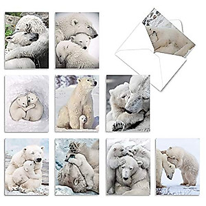 The Best Card Company - 10 Assorted Blank All Occasions Notes Box Set 4 x 5.12 Inch with Envelopes (10 Designs, 1 Each) Boxed Assorted Kid Cards of Pets - Bear Hugs AM6327OCB-B1x10