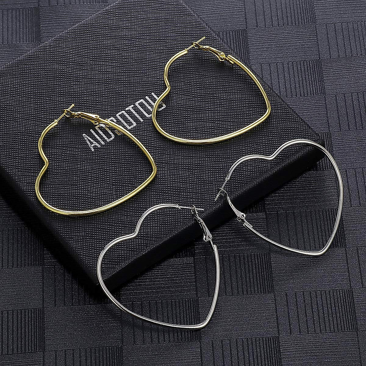 AIDSOTOU 10 Pairs Geometric Big Hoop Earrings 50mm-60mm Large Stainless Steel Square Star Heart Shaped Hoop Earrings for Women (Gold Silver)