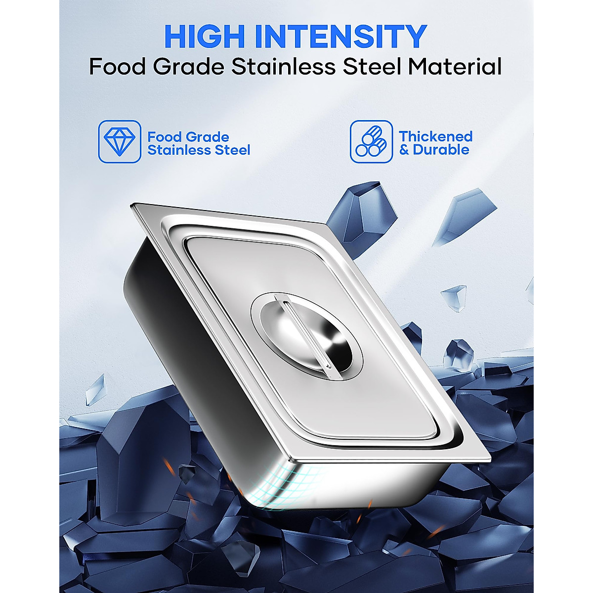 WantJoin 1/2 Half Size Steam Table Pans with Lid, 3 Pack 4 Inch Deep Restaurant Steam Table Pans Commercial, Hotel Pan Made of 201 Gauge Stainless Steel