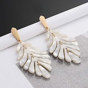 Acrylic Leaf Earrings – Long Statement Leaf Charm Necklace Tortoise Resin Palm Leaf Earrings Fashion Necklaces Earrings for Women(white+earrings)