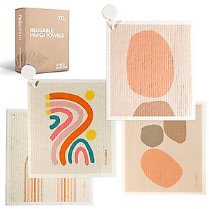 MAISONOVO Swedish Dishcloths | Swedish Dish Towels - Modern Pack of 4 | Reusable Paper Towels | Reusable Dishcloths | Swedish Dishcloths for Kitchen