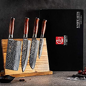 YARENH Kitchen Knife Set with Cleaver 4 Pcs, 73 Layers Damascus High Carbon Stainless Steel, Full Tang Natural Sandalwood Handle, Professional Chef Knife